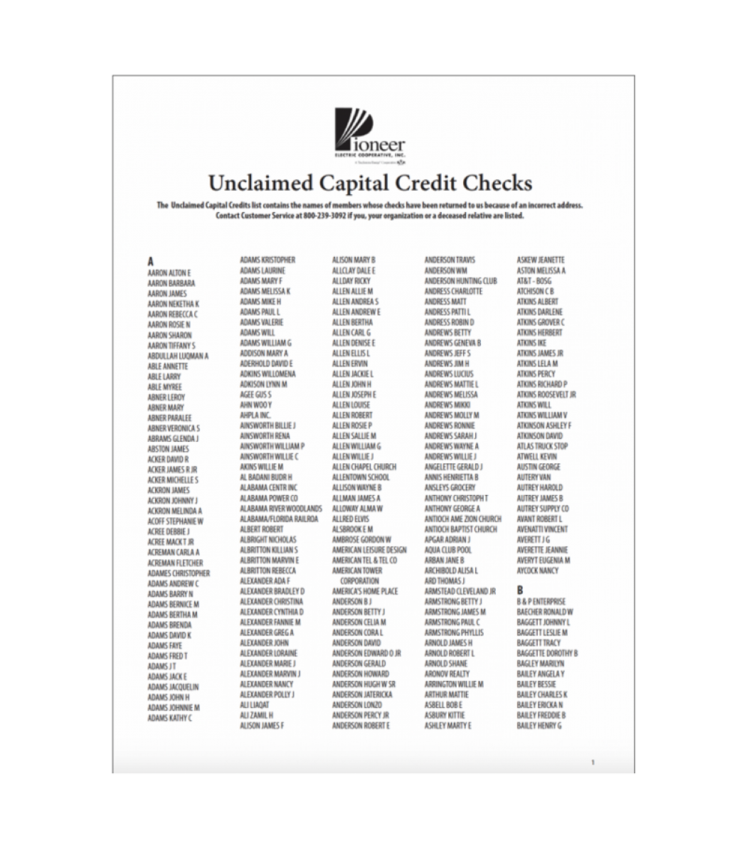 Capital Credits | Pioneer Electric Cooperative, Inc.